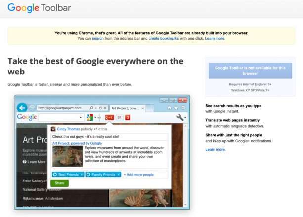 Google Toolbar per Internet Explorer: arriva la fine del supporto ufficiale