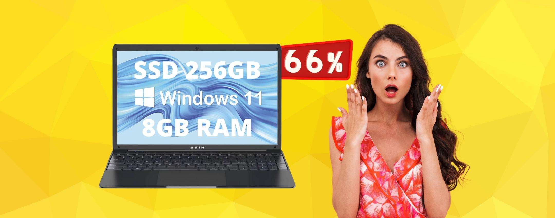 Sconto FOLLE di Amazon: Notebook da 15,6" con SSD da 256GB al 66%