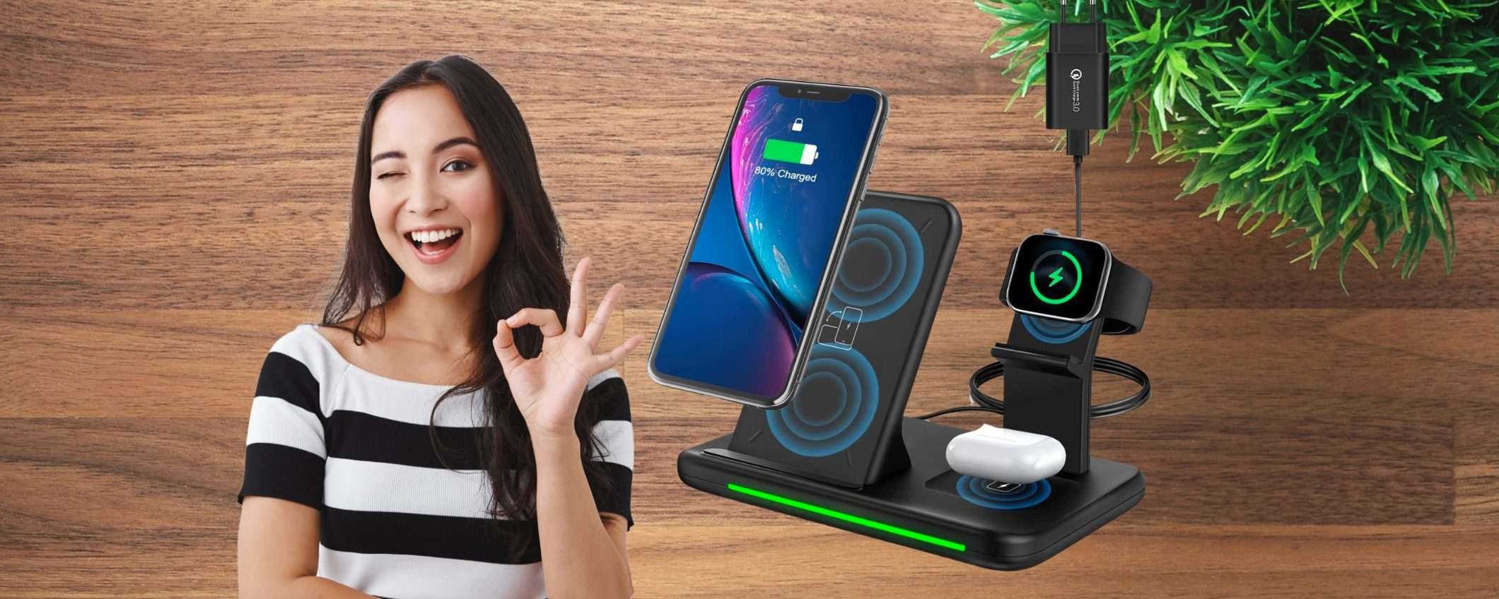 Stazione di ricarica WIRELESS per Apple e Android: elegante e perfetta Stazione di ricarica WIRELESS per Apple e Android: elegante e perfetta