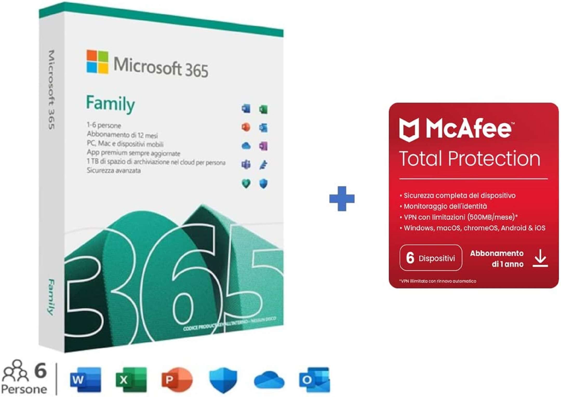 Microsoft 365 Family + McAfee Total Protection 2022 al prezzo di soli 74€
