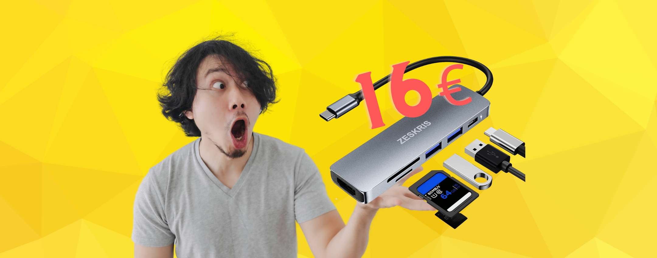 Hub USB 6 in 1: tutto quello che ti serve in un piccolo dispositivo a 16€
