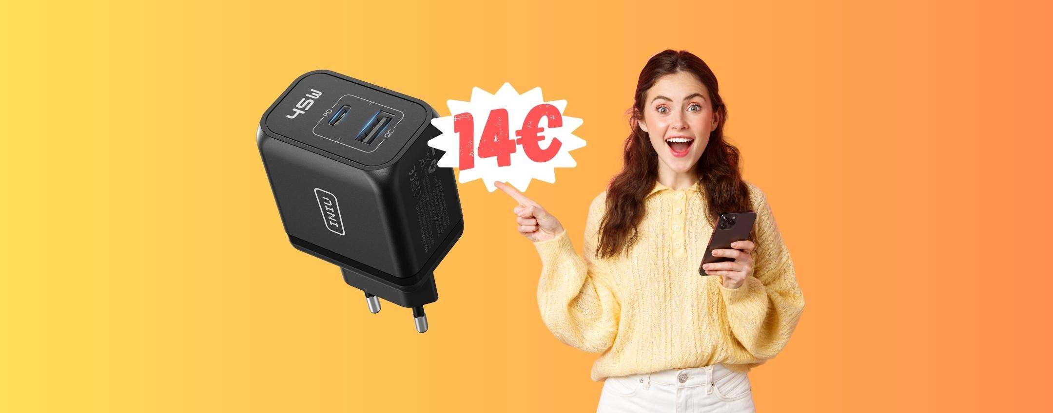 Caricatore USB da 45 W con 2 uscite: VELOCE e in SCONTO