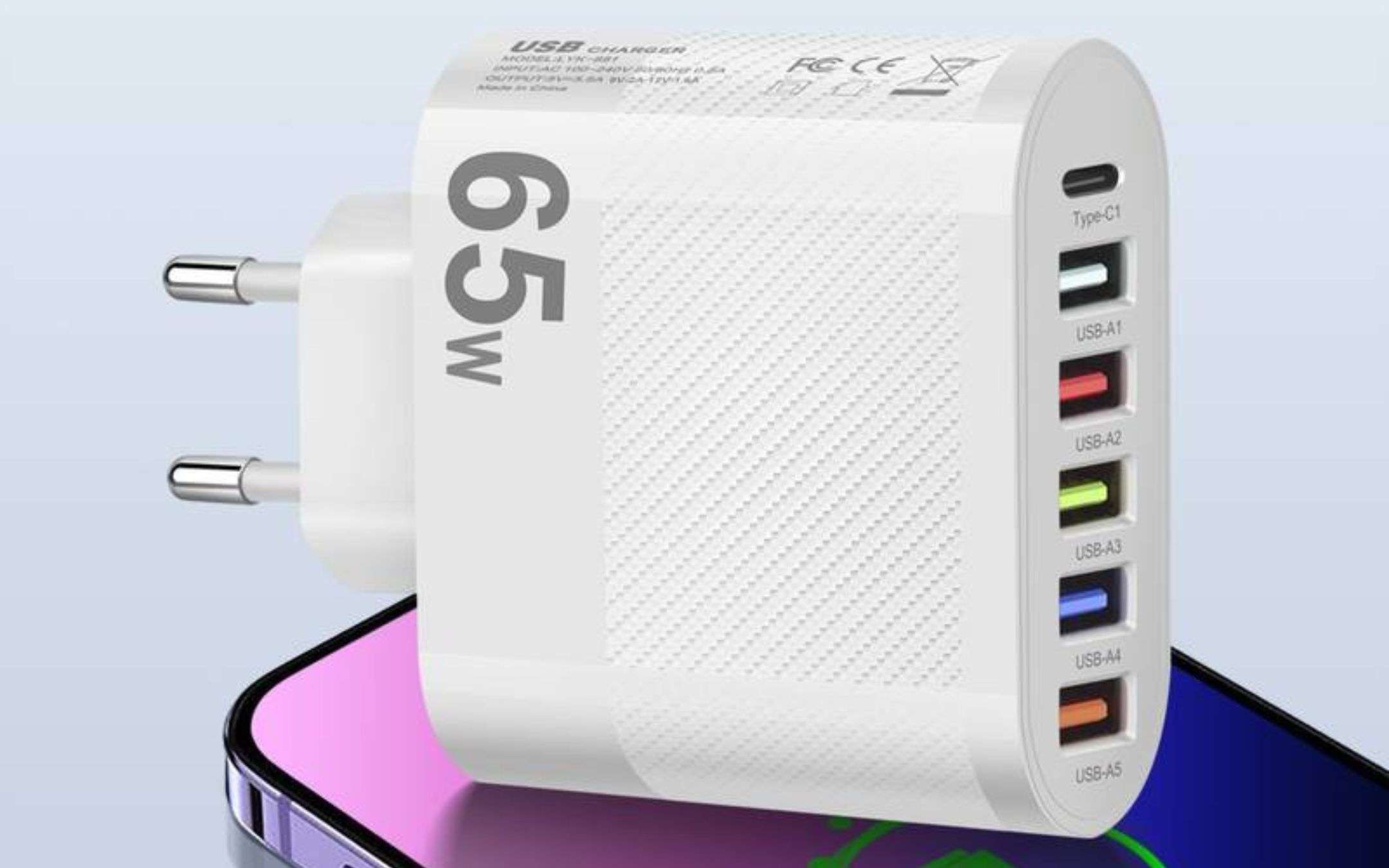 Caricatore 65W a 4€ su Temu: 6 porte USB, ERRORE di prezzo (-62%)