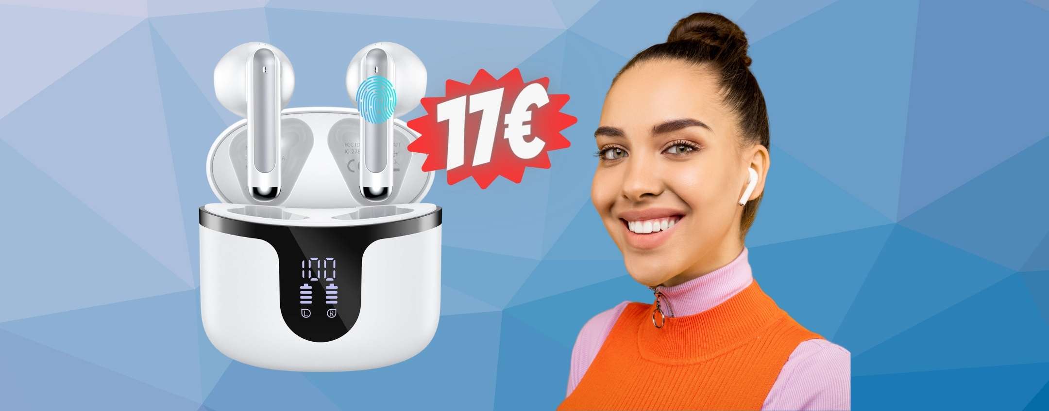 Cuffiette Bluetooth con 4 microfoni e controlli touch tue a 17€