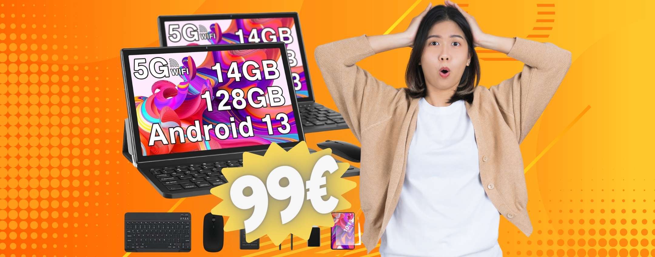 BOMBA Amazon: tablet da 10", Android 13, tastiera e mouse a SOLI 99€