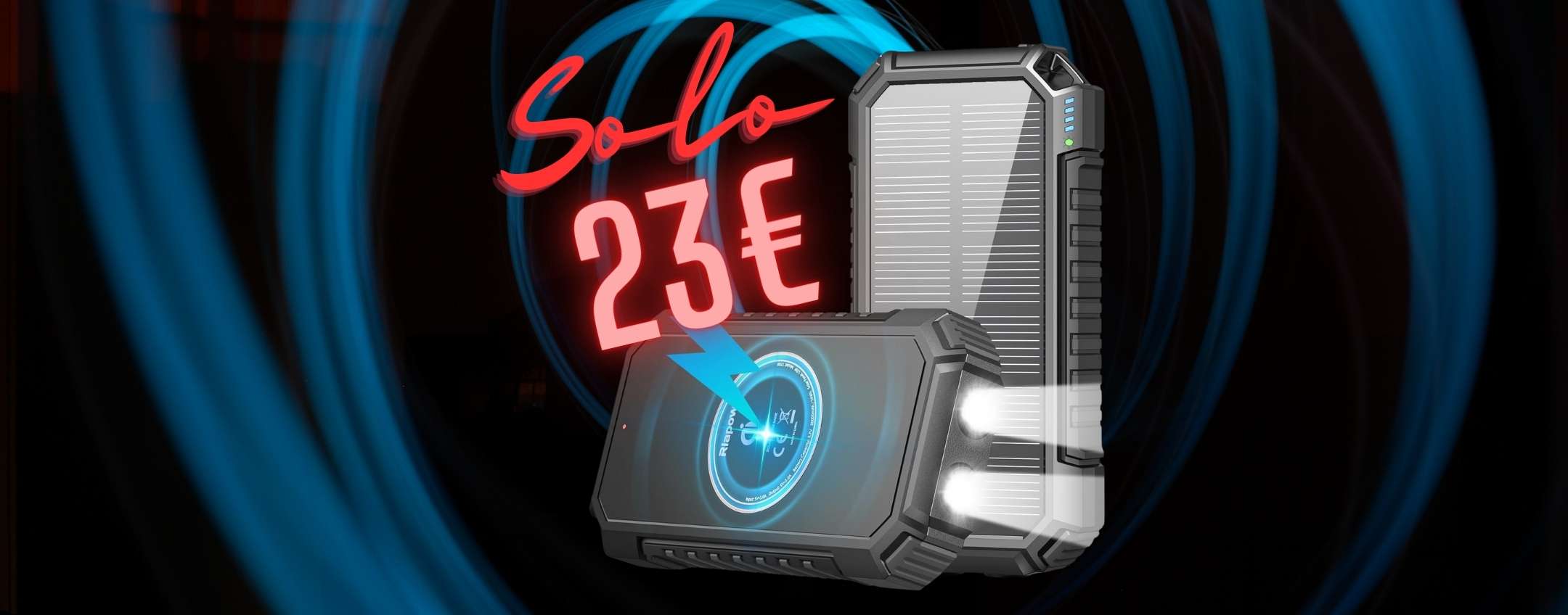 Caricatore solare da 26800mAh con 3 uscite e ricarica wireless a 23€