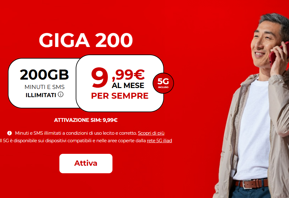 Scopri Giga 200: la promo ILIAD a soli 9€ per avere tutto illimitato per sempre e in 5G