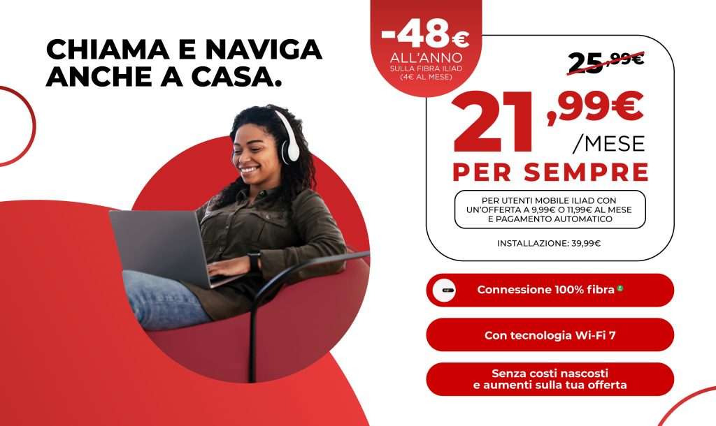 Offerta Iliad Box: fibra ultraveloce con chiamate no limits a soli 21,99€